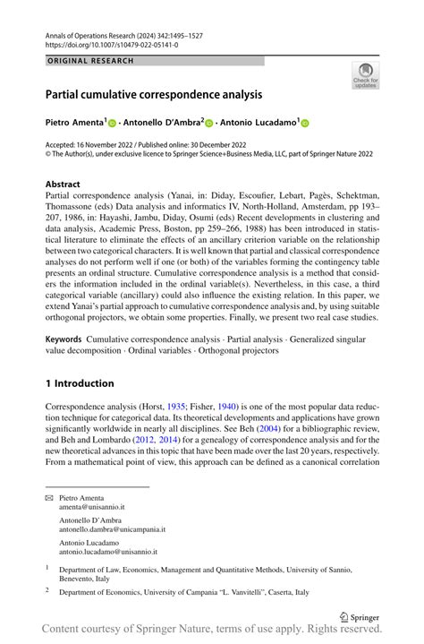 Partial Cumulative Correspondence Analysis Request Pdf