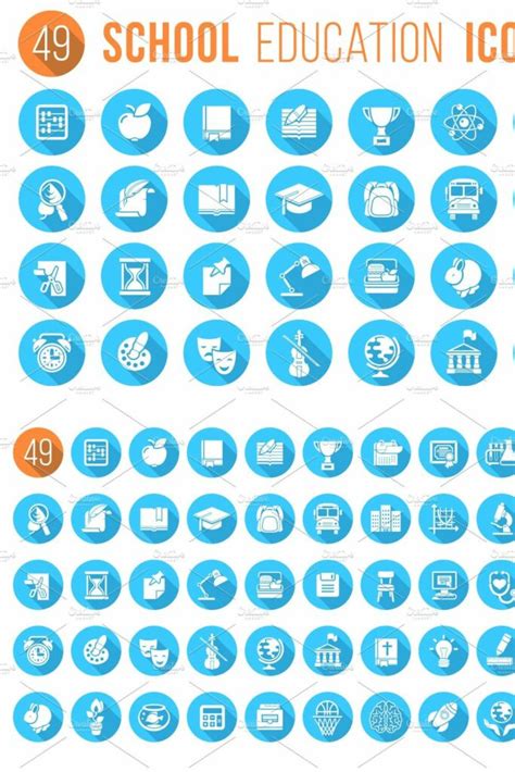 Round Flat White School Icons Masterbundles