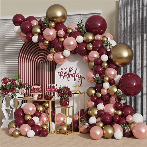 Burgundy And Gold Balloon Arch Kit Party Decorations Dark Red Etsy