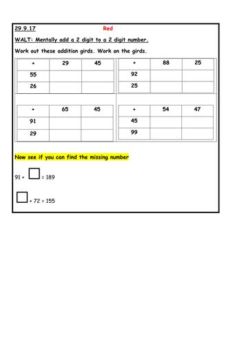 Mental Addition 2 Digit Numbers Year 2 3 Plan And Resources Differentiated Teaching