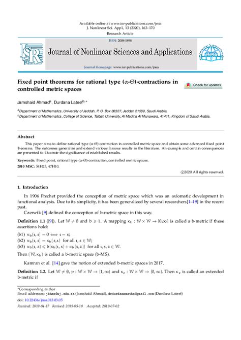 Pdf Fixed Point Theorems For Rational Type α Θ Contractions In