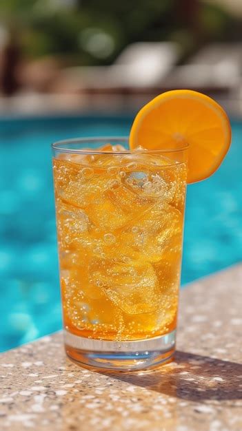 Premium Photo Glass Of Orange Juice By A Swimming Pool