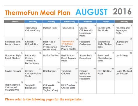 Thermomix Free Meal Plan August 2016 Thermofun Thermomix Re