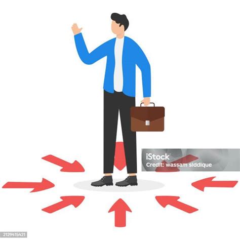 자아 자기중심적 편견 과신 나르시시즘 개념 자신을 향한 방향이 다른 화살 사이에 서 있는 사업가 편향에 대한 스톡 벡터 아트 및 기타 이미지 Istock