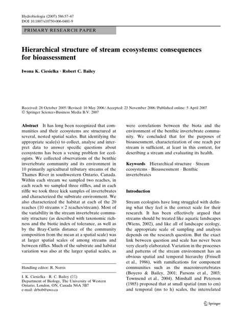Pdf Hierarchical Structure Of Stream Ecosystems Consequences For