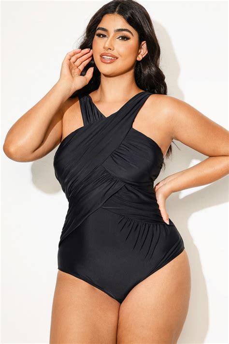 Black Cross Front V Neck One Piece Swimsuit Meetcurve Meetcurve