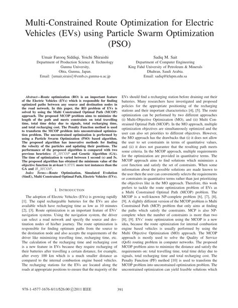 Pdf Multi Constrained Route Optimization For Electric Vehicles Evs