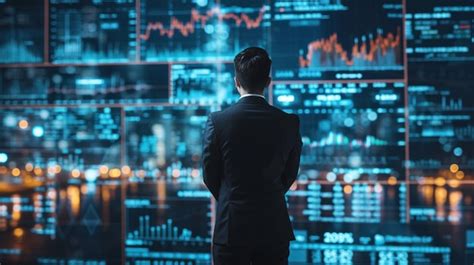 Premium Photo Man In Suit Standing In Front Of Data Wall
