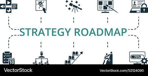 Strategy Roadmap Icon Set Monochrome Simple Vector Image