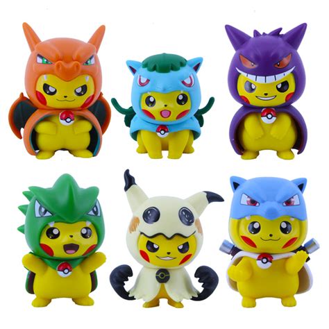 6款变装皮卡丘手办cos杰尼龟妙蛙种子小火龙耿鬼搪胶空心摆件动漫 阿里巴巴