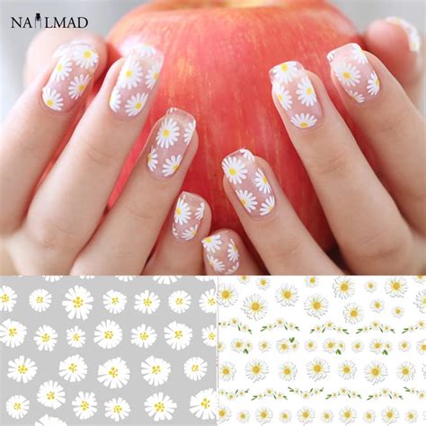 1 Sheet Daisy Nail Art Stickers Colorful Flower Nail Sticker Adhesive 3d Nail Decals In Stickers