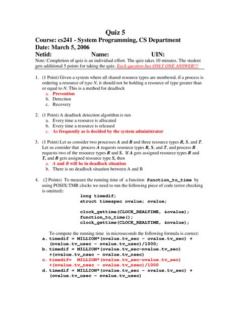 Quiz With Solution On System Programming Cs 241 Docsity