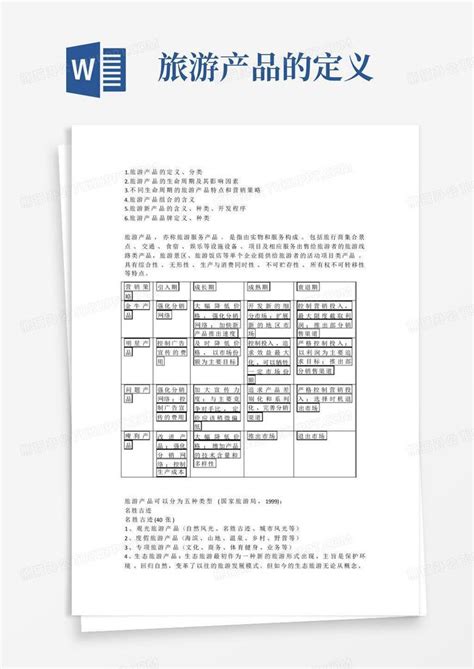 旅游产品的定义word模板下载编号ldmoepde熊猫办公