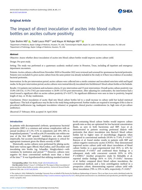 Pdf The Impact Of Direct Inoculation Of Ascites Into Blood Culture