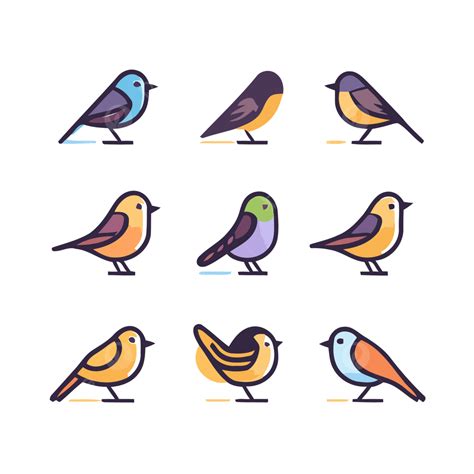 彩色線鳥圖標 向量 白色背景上描繪 9 隻鳥的直線圖標 平面圖標和 Dribbble 的矢量插圖 行為高清向量圖案素材免費下載，png
