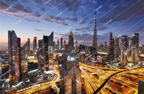Dubai United Arab Emirates Uae City Skyline With Colored Buildings