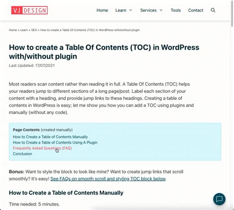 How To Create A Table Of Contents Toc In Wordpress Withwithout Plugin