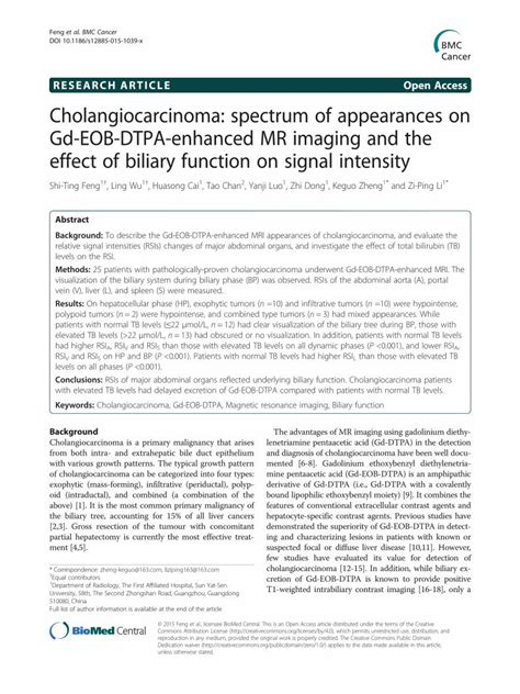 Pdf Cholangiocarcinoma Spectrum Of Appearances On Gd Eob