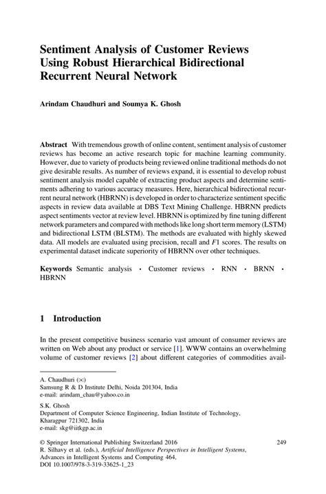 Pdf Sentiment Analysis Of Customer Reviews Using Robust Hierarchical Bidirectional Recurrent