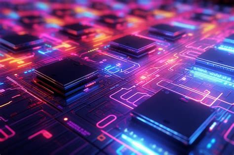Circuit Board Neon Background Premium Ai Generated Image