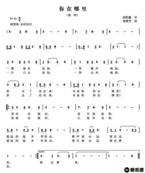 《你在哪里》最新曲谱 钢琴谱吉他谱 新乐谱