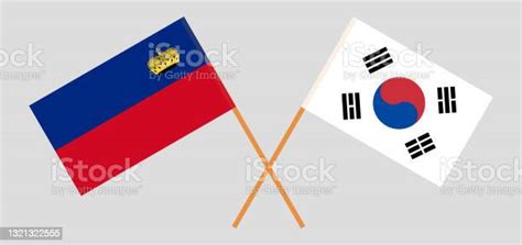 리히텐슈타인과 한국의 깃발을 건넜다 공식 색상 정확한 비율 교섭에 대한 스톡 벡터 아트 및 기타 이미지 교섭 국가 지리적