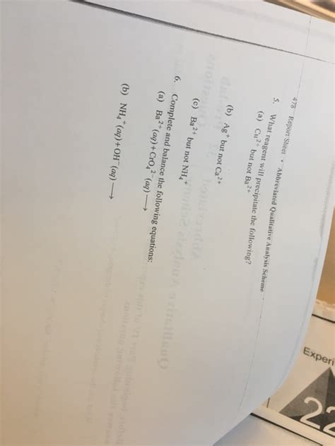 Solved 478 Report Sheet Abbreviated Qualitative Analysis Chegg