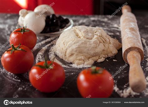 Food Concept Fresh Original Italian Raw Pizza Preparation Traditional