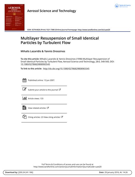 Pdf Multilayer Resuspension Of Small Identical Particles By Turbulent Flow