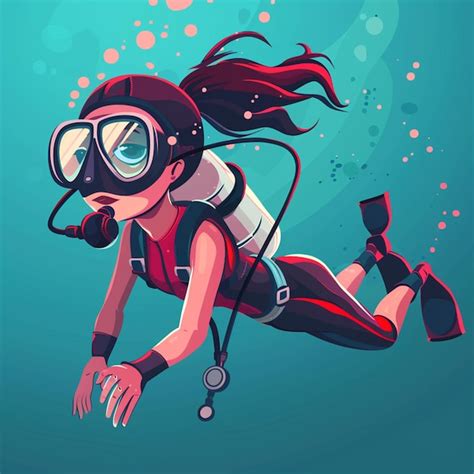 Vector Cartoon Beautiful Diver Premium Ai Generated Image