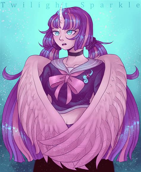 2750644 Safe Artistbrot Art Twilight Sparkle Alicorn Anthro G4 Belly Button Choker