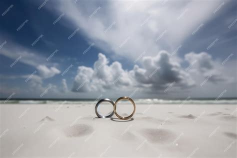 Premium Ai Image Portrait Of Two Wedding Rings At Beach Generative Ai