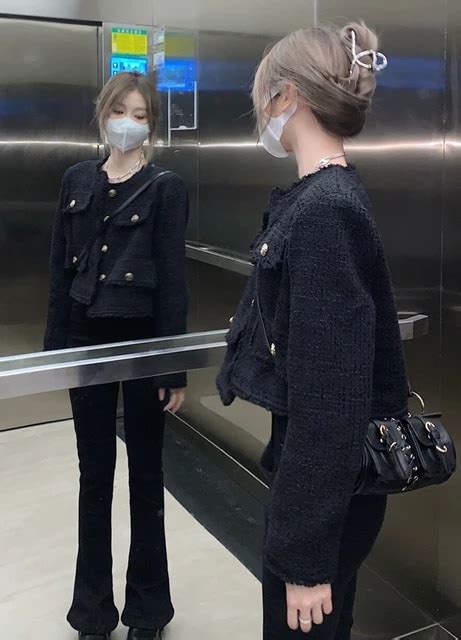 Xiaozhainv 가벼운 고급 프랑스 스타일 트위드 긴 소매 짧은 코트 여성용 우아한 블랙 가을 2022 위시버킷