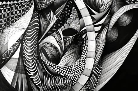 A Monochromatic Abstract Drawing With Intricate Patterns And Delicate Lines Stock Illustration