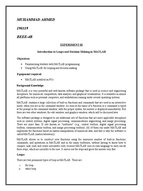 Sns Lab 02 Pdf Matlab Control Flow