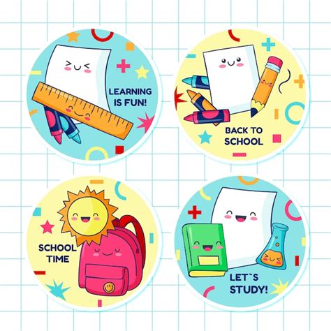 Colección de pegatinas escolares dibujadas a mano Vector Premium