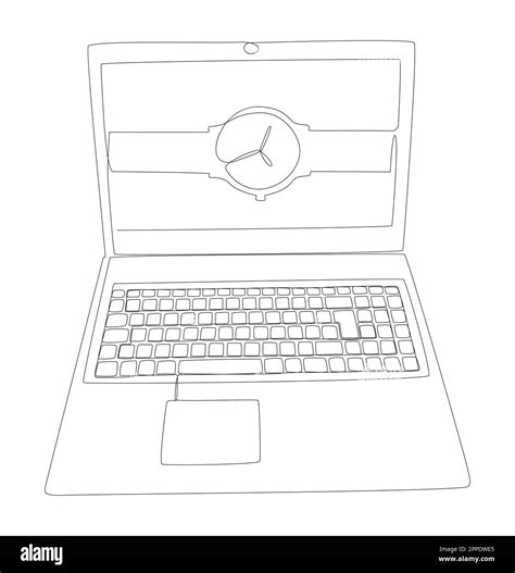 One Continuous Line Of Laptop With Wristwatch Thin Line Illustration