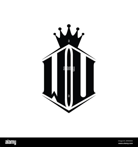 WU Letter Logo Monogram Hexagon Shield Shape Crown With Sharp Style Design Template Stock Photo