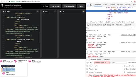 Css Semantic Ui Horizontal List Seems Broken In Cards Stack Overflow