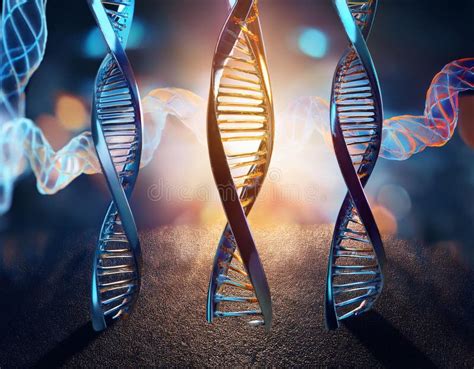 Abstract Dna 3d Rendered Illustration Hologram Of Rotating Dna Double Helix Glowing Blue Stock