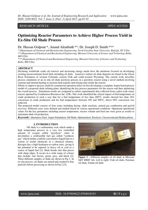 Pdf Optimizing Reactor Parameters To Achieve Higher Process Yield In Ex Situ Oil Shale Process