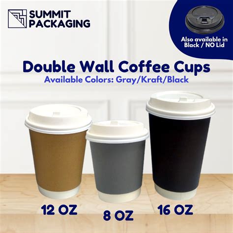 25pcs Double Wall Coffee Cup 8oz 12oz 16oz Black Gray Kraft