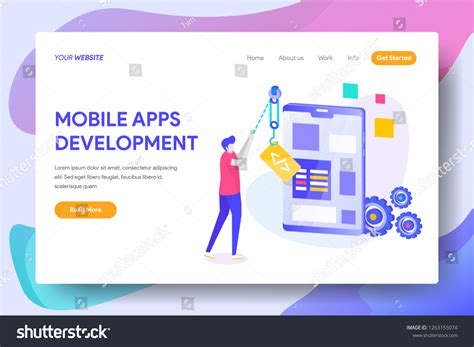 Landing Page Template Mobile Apps Development Stock Vector Royalty Free 1263155074