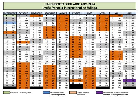 Calendrier Lycée Français International de Málaga AEFE