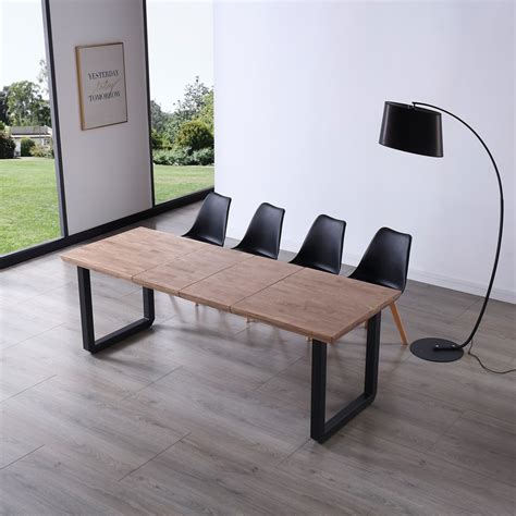 Mesa Comedor Extensible De Roble Y Metal En Natural Y Negro 140 180