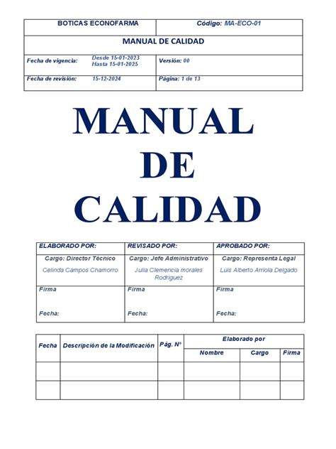 Manual De Calidad Pdf Farmacia Calidad Comercial
