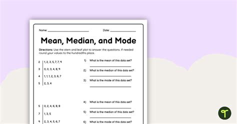 mean median mode and range worksheets practice sheets for statistics lights crystal