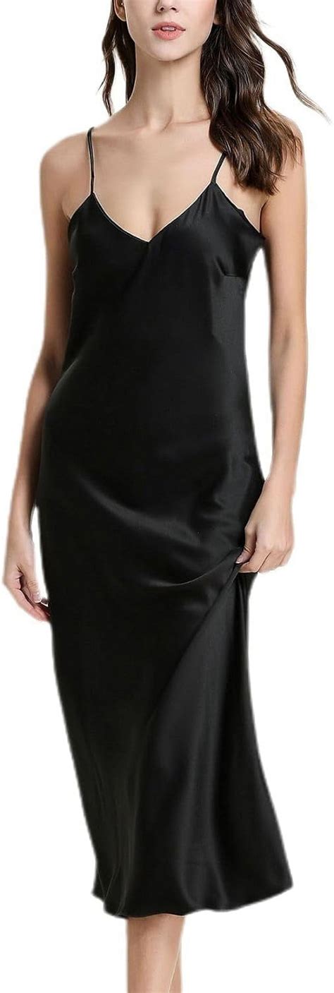 HLSOHJP Women S Satin Nightgown Soft Luxurious Long Sleepwear Slim Fit