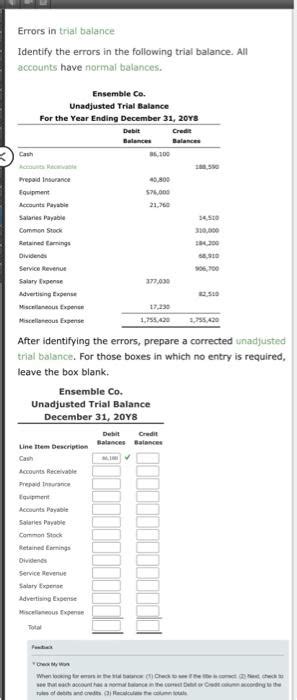 Solved Errors In Trial Balance Identify The Errors In The Chegg Com