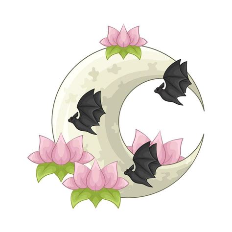 Bat Fly With Flower In Full Moon Illustration 35556464 Vector Art At